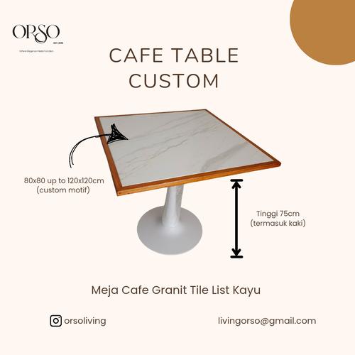 Promo Meja Cafe Kotak Custom Granit Tile / Marmer List Kayu - Tinggi 75 ...