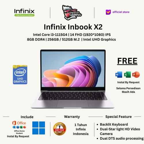Promo Infinix Inbook X2 Core i3-1115G4 8GB/256GB SSD 14" IPS W11 Resmi ...