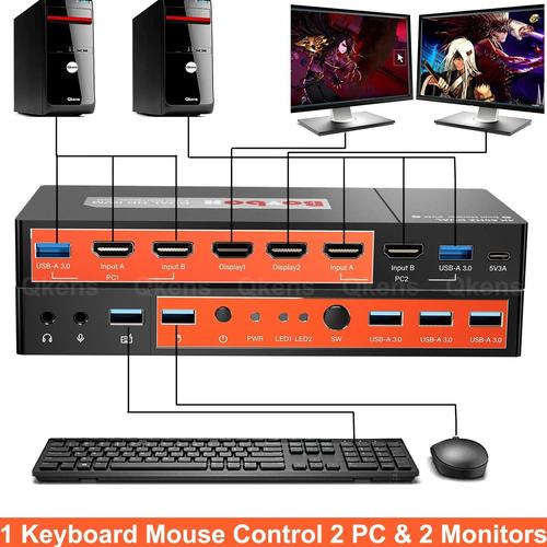 Jual 4K 60Hz HDMI KVM Switcher Box 2 Laptop PC Dual Monitor Share One ...