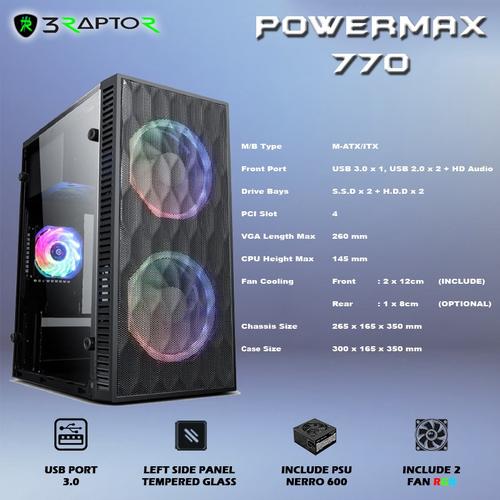 Jual Casing Komputer Power Up Power Max 770 + 2 Fan RGB + PSU 500w M ...
