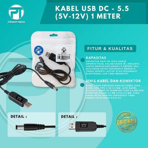 Jual KABEL STEP UP USB to DC 5.5mm, ( 5V to 12V ) 1M, Original ...
