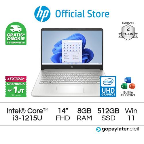 Promo Laptop HP 14 Core i3 1215U 8GB 512GB W11+OHS 14" FHD - DQ5568TU ...