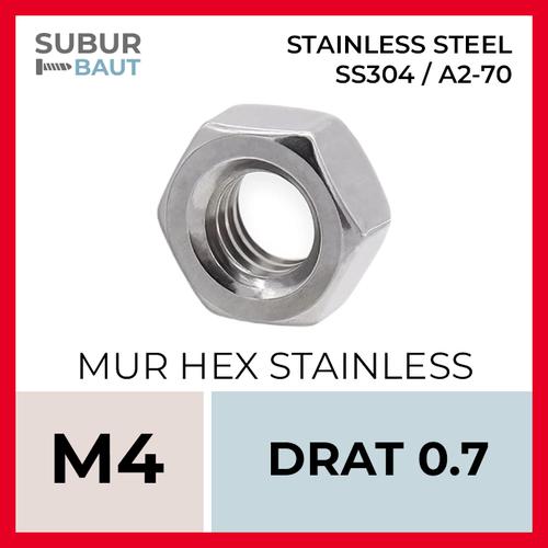 Jual Mur Stainless M4 Grade SS304 / SUS304 / 304 / A2-70 [Stainless Steel Hex Nut] - Kota ...