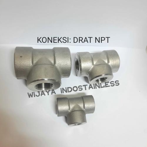 Jual Tee Stainless SS 304 Class 3000 NPT 1/2" inch - Tee SS304 Socket ...