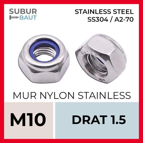 Jual Mur Nylon Stainless M10 / Lock Nut M10 Grade SS304 / 304 ...