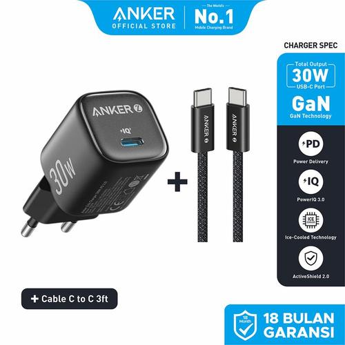 Jual Anker Wall Charger GaN Adaptor USB Type C Fast Charging PD 30W Ice ...