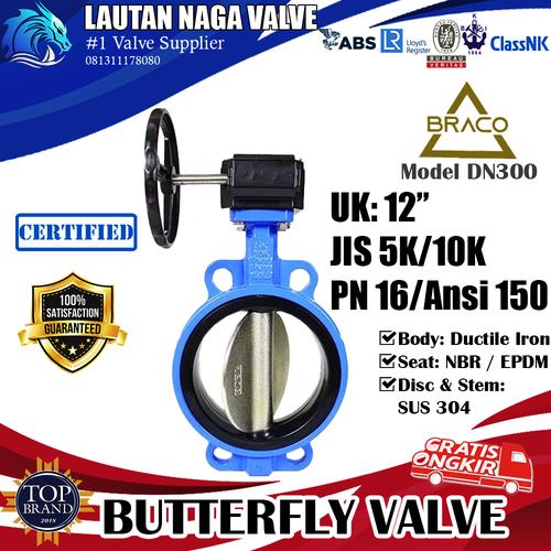 Jual BUTTERFLY VALVE WAFER TYPE GEAR DUCTILE IRON 12" BRACO - Jakarta ...