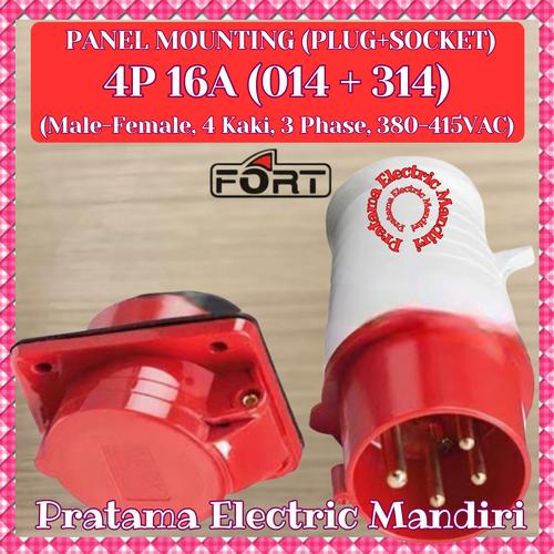 Jual FORT IP44 PANEL MOUNTING PLUG SOCKET CEE 4P 16A 3P+E 4 PIN MALE ...