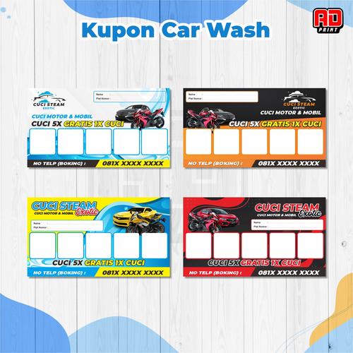 Jual Cetak kupon voucher car wash 100pcs, cuci stem motor dan mobil ...