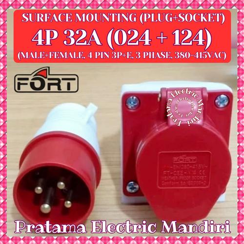 Jual FORT IP44 CEE INDUSTRIAL WALL SOCKET SURFACE MOUNTING PLUG SOCKET 3P+E 4 PIN 4 KAKI 4P 32A ...