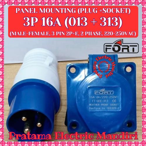 Jual FORT IP44 PANEL MOUNTING PLUG SOCKET CEE 3P 16A 2P+E 3 PIN MALE FEMALE - SET (013 + 313 ...