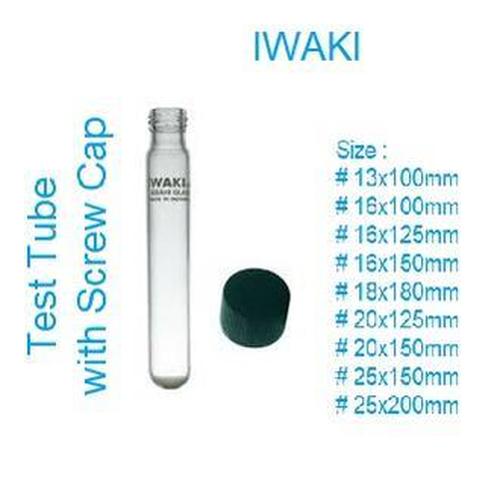 Jual IWAKI-TST-SCR16-150-CP TEST TUBE GLASS WITH SCREW CAP 16x150 MM ...