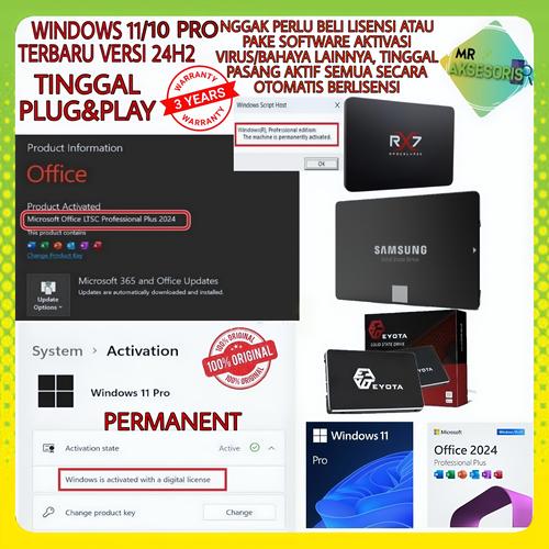 Promo SSD SATA WINDOWS 11 ATAU 10 PRO 24H2 Aktif Digital License PERMANENT + OFFICE 24 PRO Aktif ...