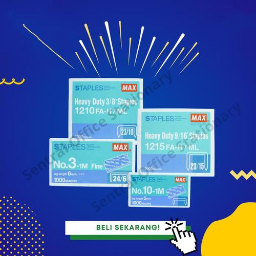 Jual isi staples max no.10 1m, No. 3, Heavy Duty 3/8", Heavy Duty 9/16 ...
