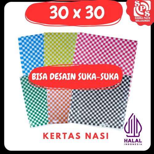 Jual Isi 100 Kertas Burger Kotak 30x30 Catur Kertas Bungkus Nasi ...