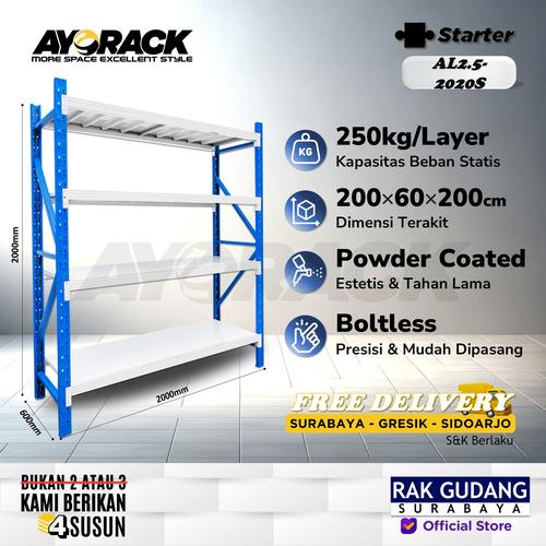 Jual RAK GUDANG BESI 2 METER 4 TINGKAT AYORACK AL2.5-2020S 250KG LOAD ...