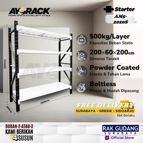 Jual RAK GUDANG 4 SUSUN 2 METER AYORACK AM5-2020S MEDIUM DUTY 500KG ...