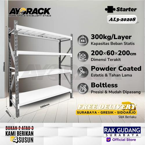 Jual RAK GUDANG BESI 4 TINGKAT 2 METER AYORACK AL3-2020S LIGHT DUTY ...