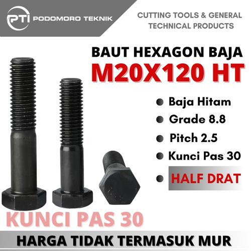 Jual Baut Hexagon 8.8 M20x120 Kunci 30 High Tensile Bolt HTB Baja 8.8 Hitam M20 Pitch 2.5x120 ...
