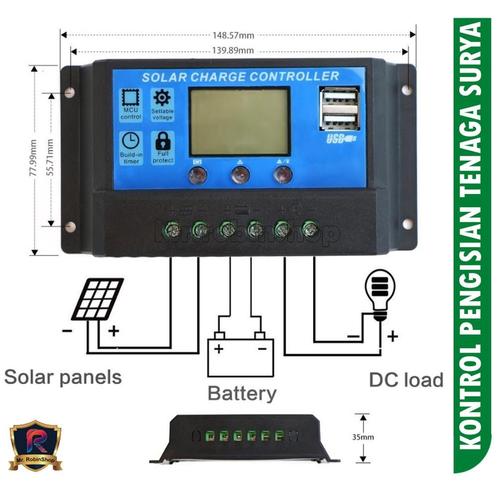 Jual Solar Charge Controller LCD LED Display Solar PWM 12V/24V 10A 20A 30A USB Panel Surya ...