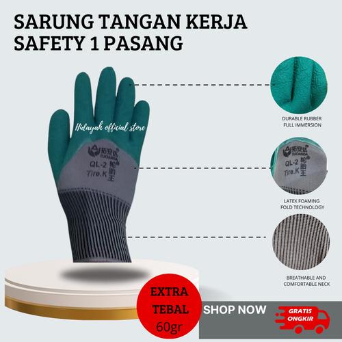 Jual Sarung Tangan Safety Kerja Nylon lapis karet Palm Fit Bangunan Pelindung Tangan - Hitam ...