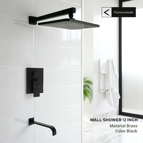 Jual Wall shower set hitam 12 inch kuningan / Kran tanam shower tembok ...