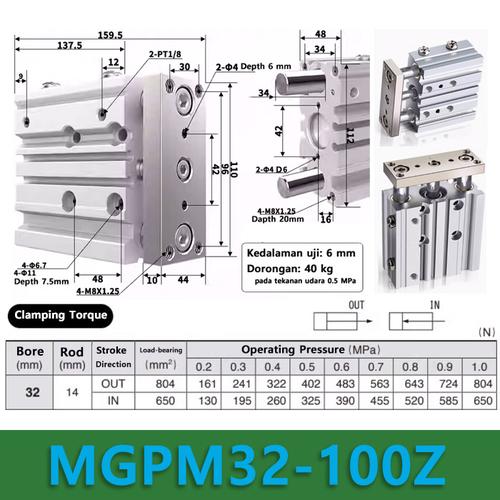 Jual MGPM32 - 100Z 32mm bore 100mm stroke Compact Guide Cylinder KO93 - Jakarta Utara ...