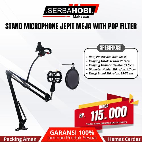Jual Stand Mic Holder Stand Condenser Jepit Meja model gunting dengan ...