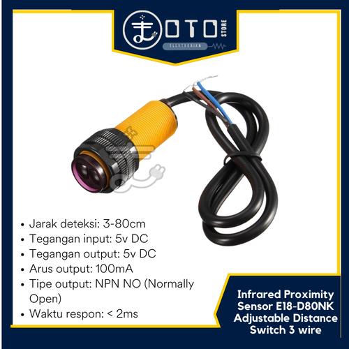 Jual Infrared Proximity Sensor E18-D80NK Adjustable Distance Switch 3 ...