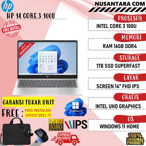 Jual Laptop Kerja Terbaru HP 14 Intel 3 100U Ram 16GB SSD 512GB 14inch ...