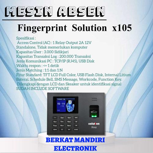 Jual Solution X-105 Mesin Fingerprint /Mesin Absen Sidik Jari Solution ...