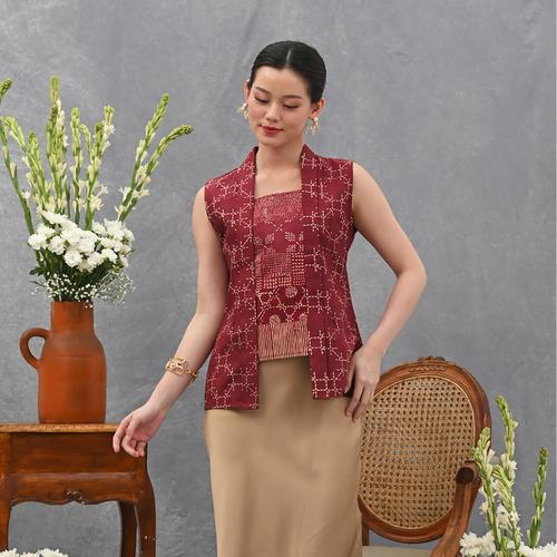 Jual NONA RARA - Kebaya Sleeveless Garut Burgundy T4019, Baju kerja ...