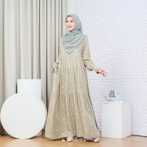 Jual Hasifa Vlora Dress | Gamis Rayon Simple Motif Bunga - Ivory, M ...