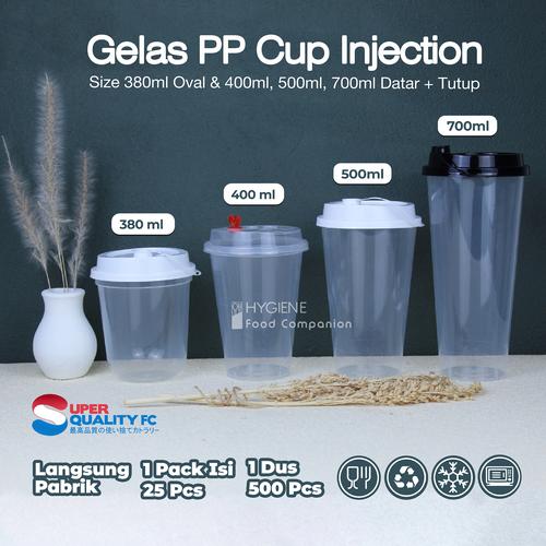 Promo Cup PP Injection Oval 380ml 12oz & Datar 500ml 16oz & 700ml 24oz / Gelas Thinwall + Lid ...