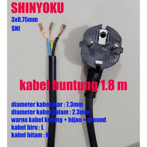 Jual Kabel AC Buntung Isi 3 ( 1.8 meter merk SHINYOKU ) 3x0.75mm ...