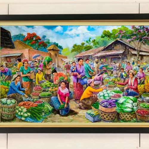 Jual lukisan cetak pasar tradisional plus Bingkai - Hitam - Kab ...