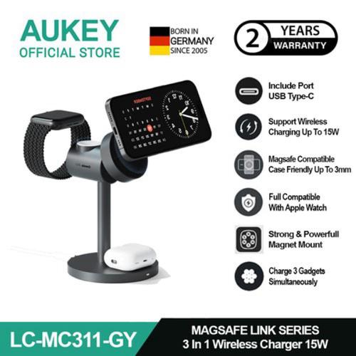 Promo AUKEY Magnetic Wireless Charger 15W 3 In 1 MFI With Port Type C LC-MC311 Cicil 0% 3x ...