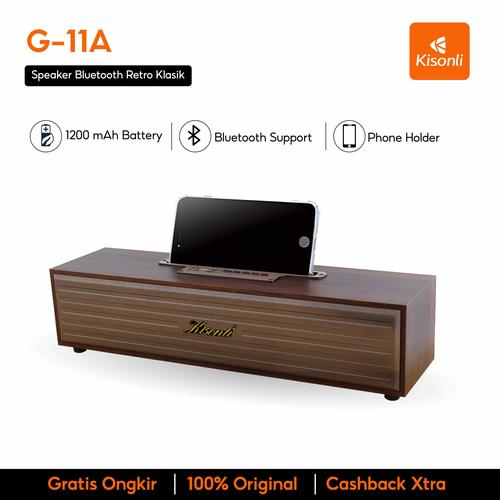 Promo KISONLI - Speaker Bluetooth Retro Klasik Bahan Kayu Asli Memiliki Phone Holder G-11A ...