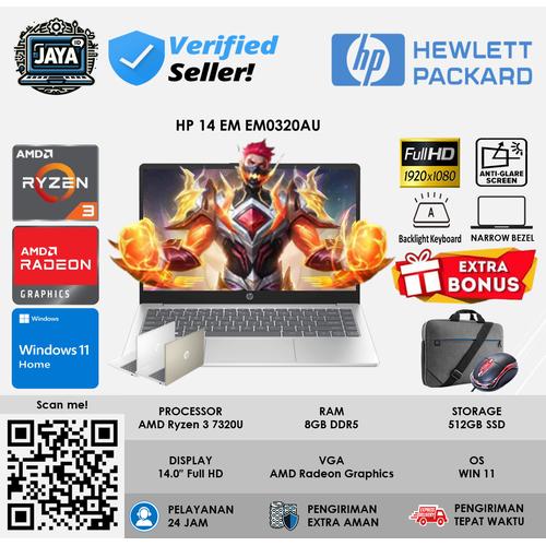 Jual Laptop RESMI HP 14 EM0332AU AMD Ryzen 3 7320U Ram 8GB 512GB SSD ...