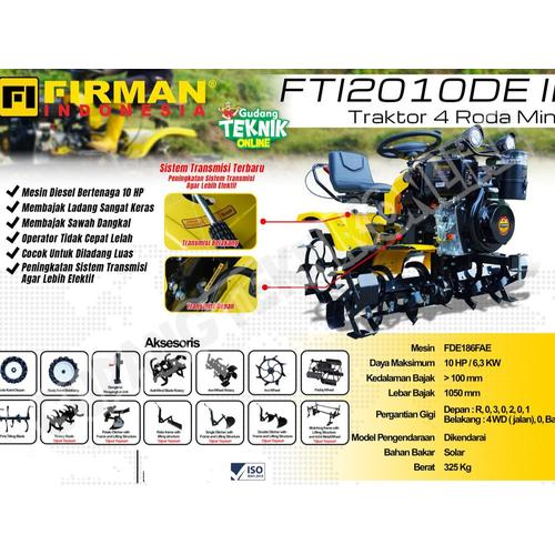 Jual Mesin Traktor Mini 4 Roda FIRMAN FTI2010DE DIESEL 10HP / Mesin ...
