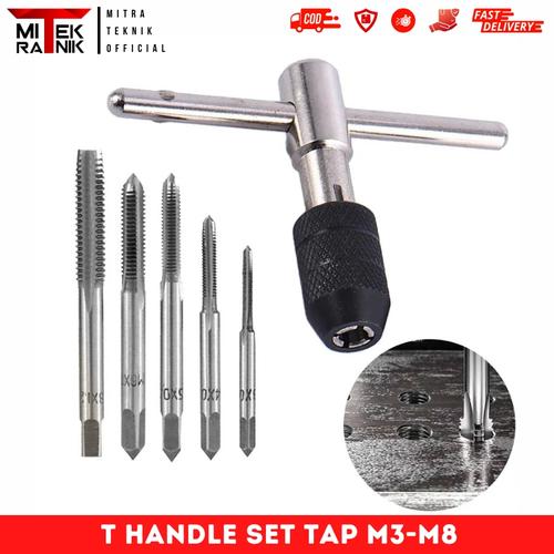 Jual T Handle Tap M3-M8 Set 5pcs Tap Baut 5 7 8 10 12 Gagang Tap Alat ...