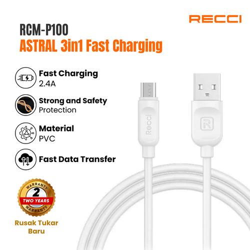 Promo CABLE DATA MICRO 2.4A RCM P100 RECCI USB Cable 100CM 2.4A Safe ...