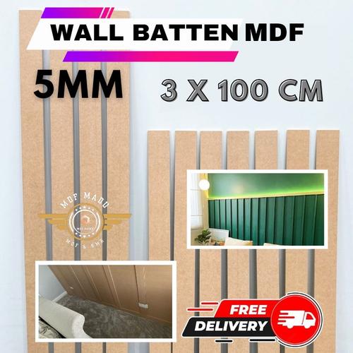 Jual (10 PCS) Wal batten mdf ketebalan 5mm ukuran 3x100 kayu dekorasi ...