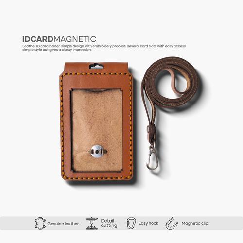 Promo WJ Leather - ID Card Holder Kulit Name Tag Flip Magnetic ID003 ...