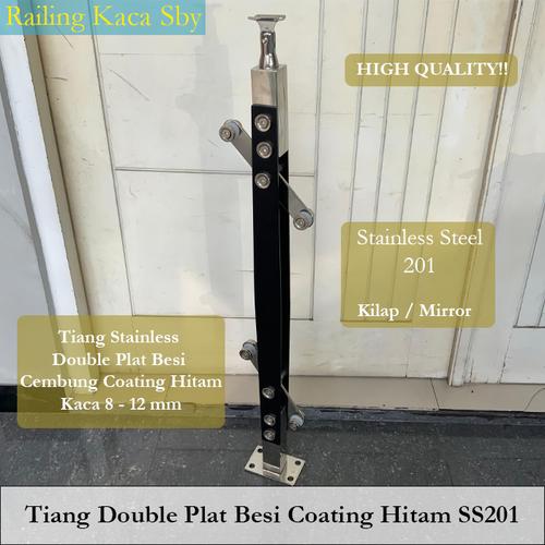 Jual TIANG RAILING KACA DOUBLE PLAT BESI CEMBUNG COATING HITAM ...