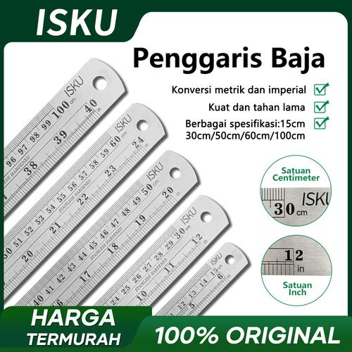 Promo ISKU Penggaris Besi Stainless Steel - 15/30/50/60/100cm Pengukuran Presisi Tinggi Anti ...