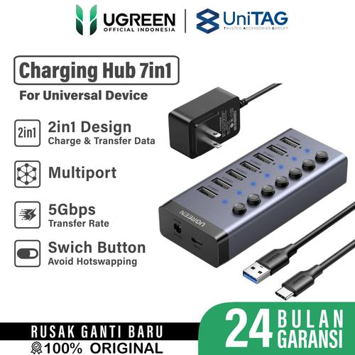 Promo UGREEN HUB USB 3.0 Splitter 7 in 1 LED Charging Terminal Transfer Data 12V - CM481 7in1 ...