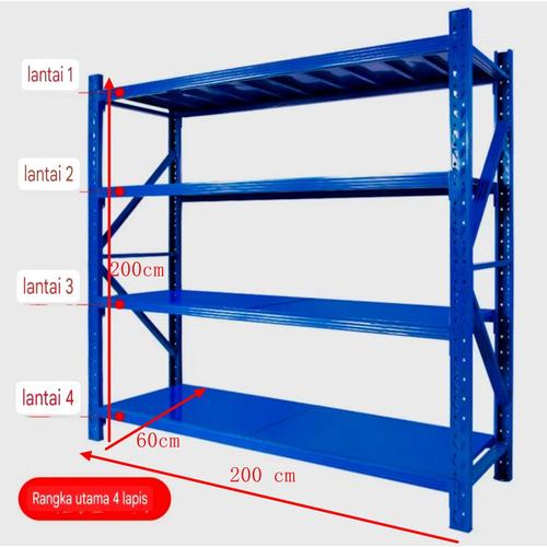 Jual rak rangka besi 300kg gudang 4 susun 200x60x200cm rack serbaguna ...