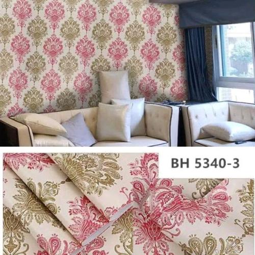Jual Wallpaper Dinding Sticker Dinding Batik Pink Gold Salur Ruang Tamu ...