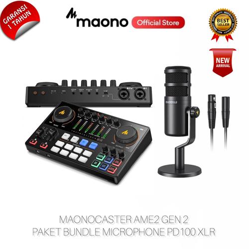 Promo MAONO AME2 Gen2 Paket Soundcard Audio Dual XLR Input with Mic PD100 for Podcast Recording ...